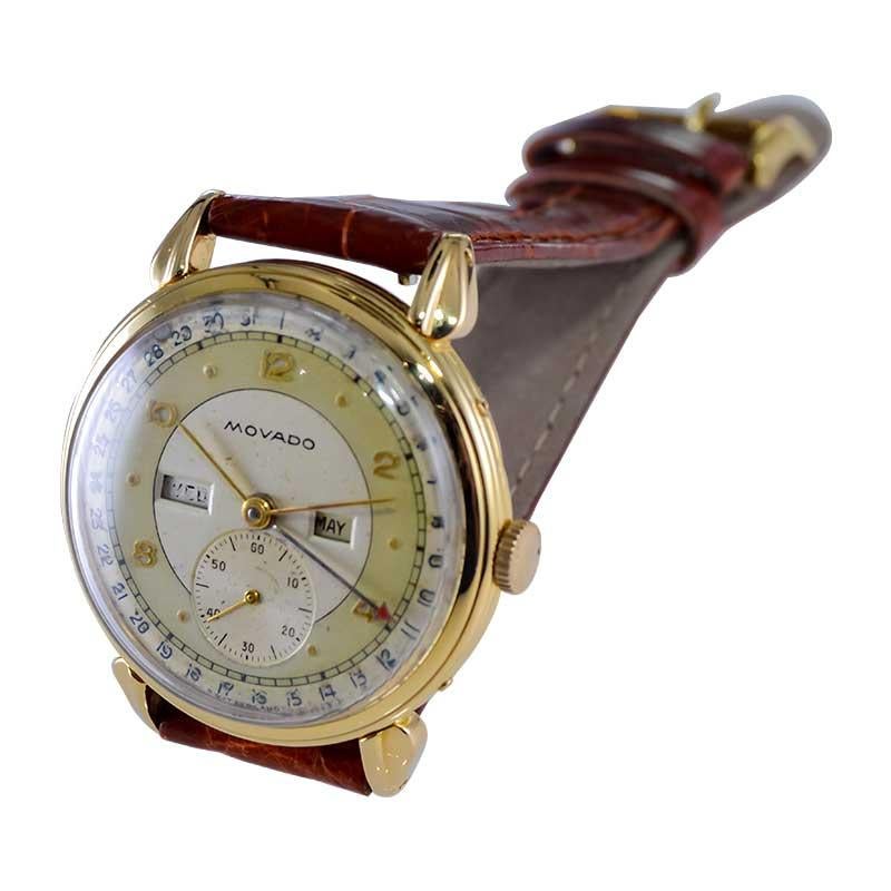 Movado 18kt. Yellow Gold Art Deco Calendar Watch from 1940's with ...
