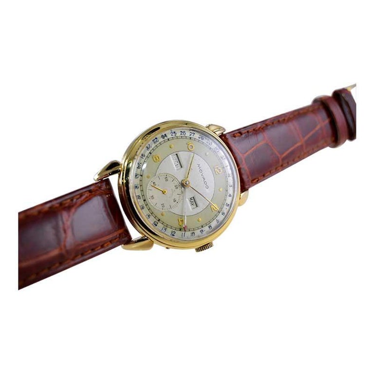 Movado 18kt. Yellow Gold Art Deco Calendar Watch from 1940's with ...