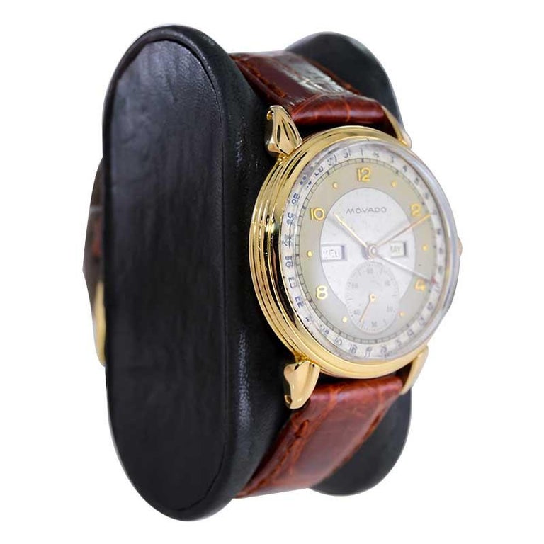 Movado 18kt. Yellow Gold Art Deco Calendar Watch from 1940's with ...