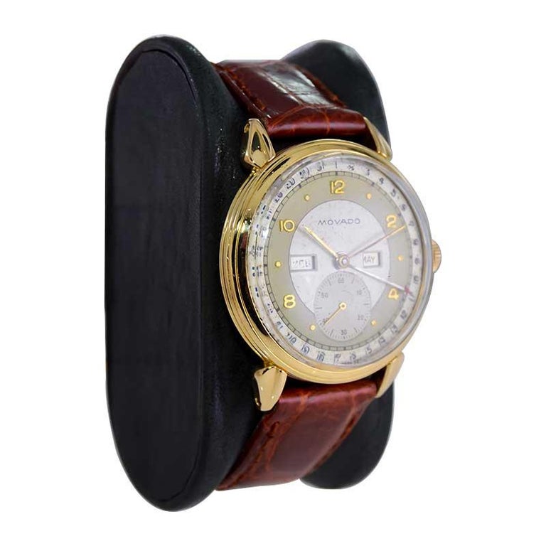 Movado 18kt. Yellow Gold Art Deco Calendar Watch from 1940's with ...