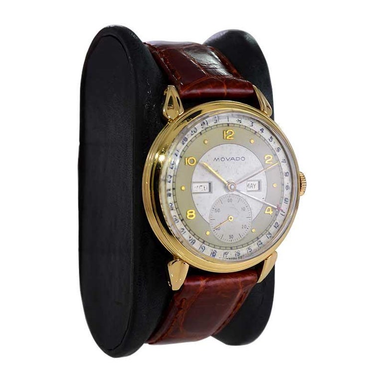 Movado 18kt. Yellow Gold Art Deco Calendar Watch from 1940's with ...