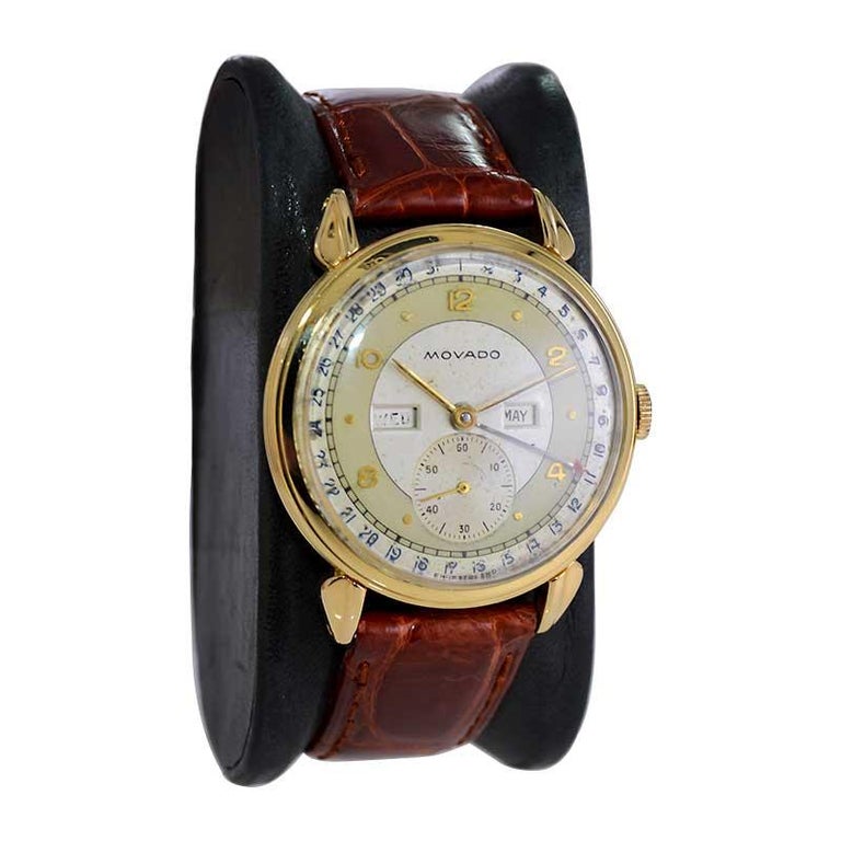 Movado 18kt. Yellow Gold Art Deco Calendar Watch from 1940's with ...
