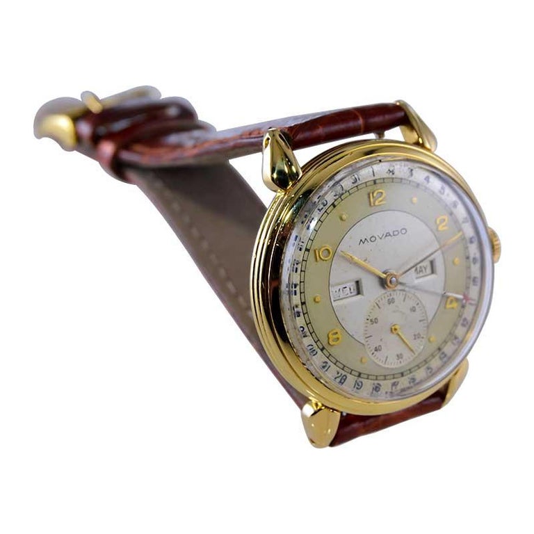 Movado 18kt. Yellow Gold Art Deco Calendar Watch from 1940's with ...