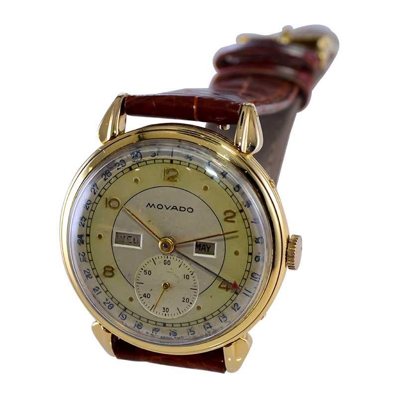 Movado 18kt. Yellow Gold Art Deco Calendar Watch from 1940's with ...