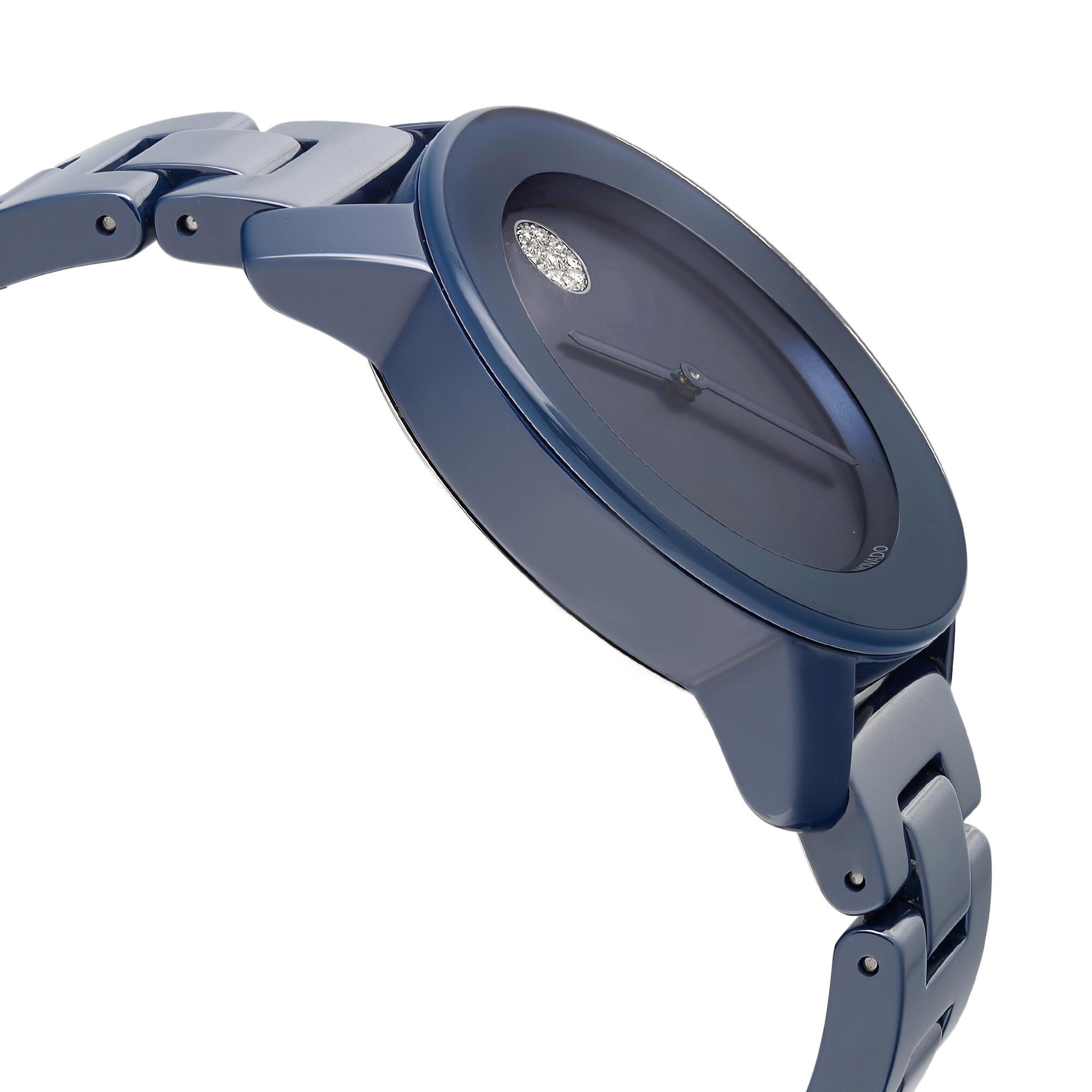 Movado Bold Ceramic Crystal Dot Navy Blue Dial Quartz Ladies Watch ...