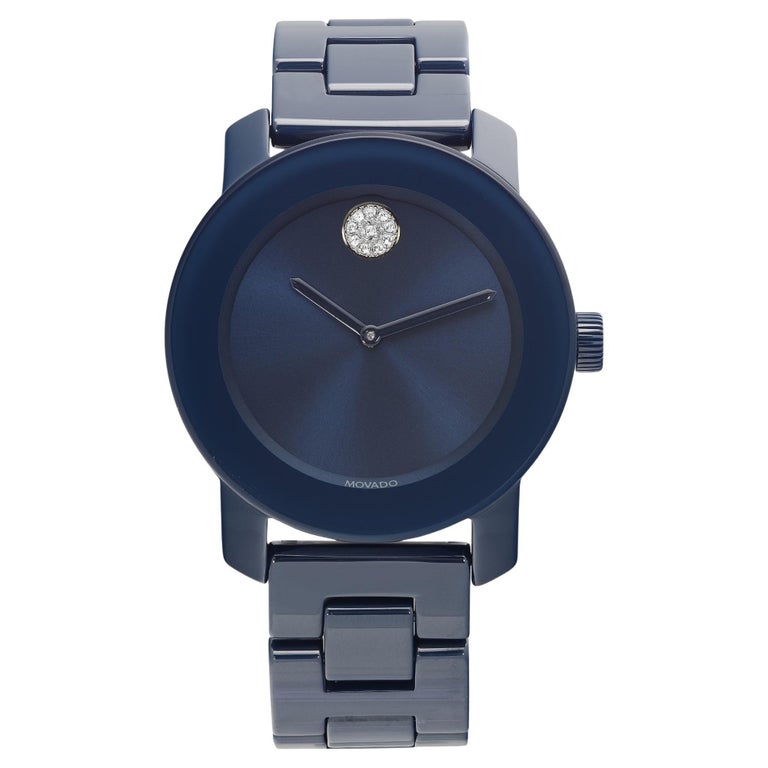 Movado Bold Ceramic Crystal Dot Navy Blue Dial Quartz Ladies Watch ...