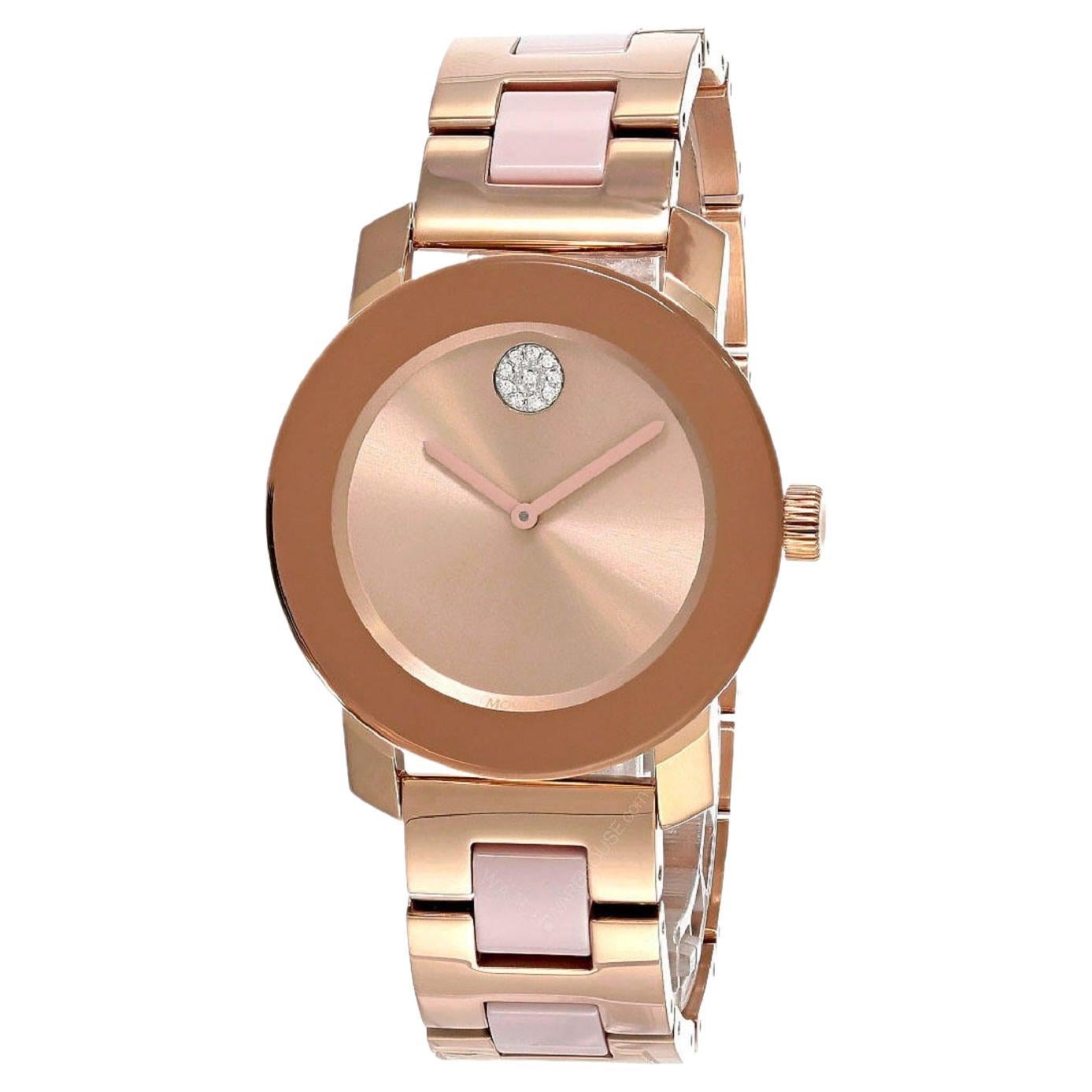 Movado Bold 36mm Rose Gold-tone Metallic Dial Ceramic Ladies Watch ...