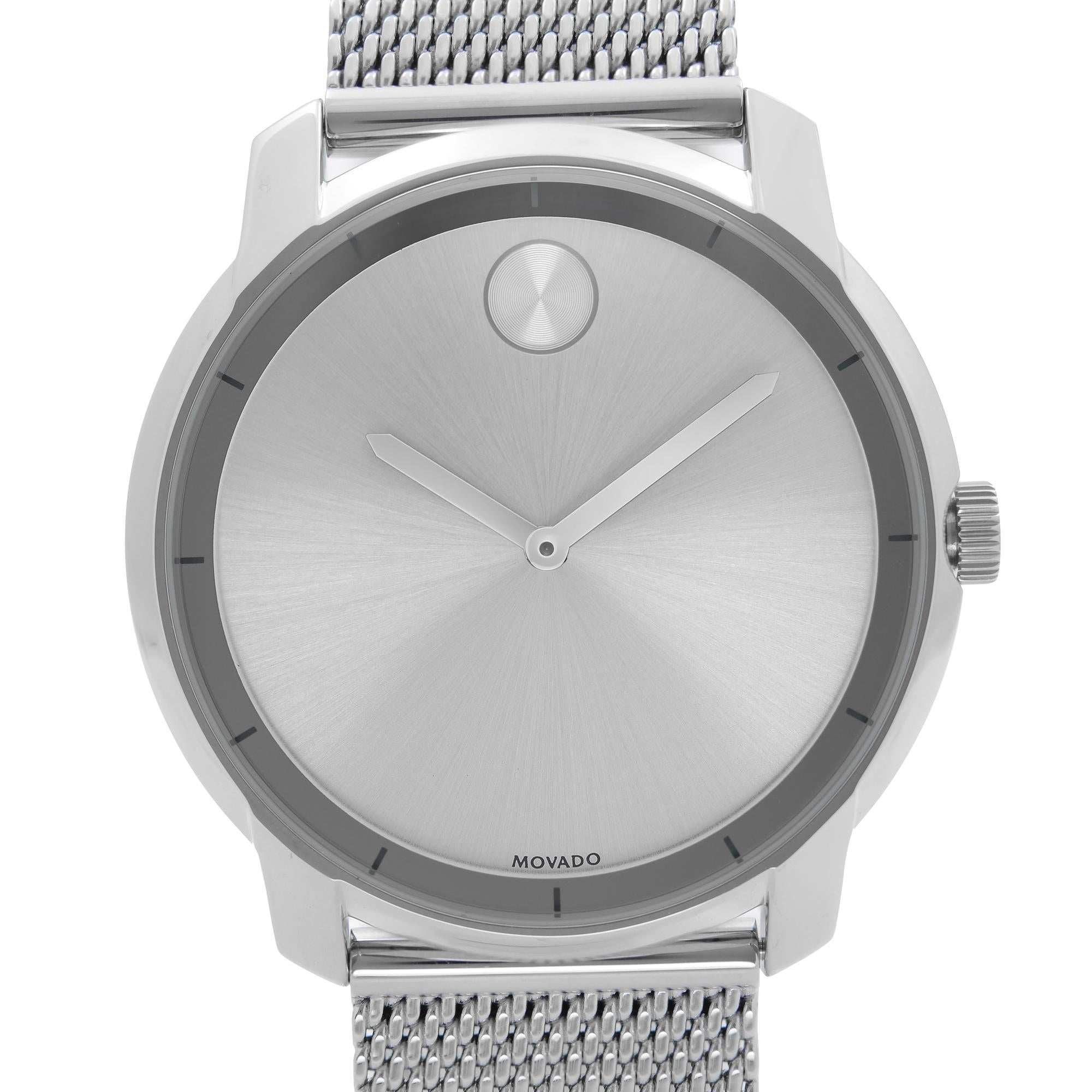 Movado Bold Stainless Steel Mesh Silver Dial Quartz Mens Watch 3600260 ...