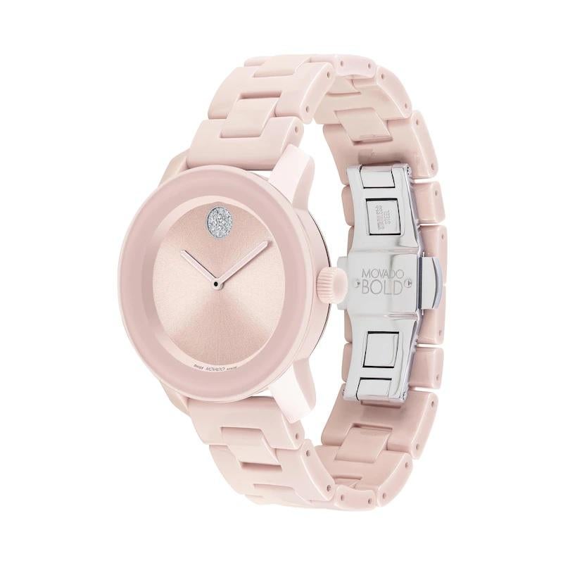 Movado Bold Ceramic 36mm Pink Dial Stainless Steel Ladies Watch 3600804 ...