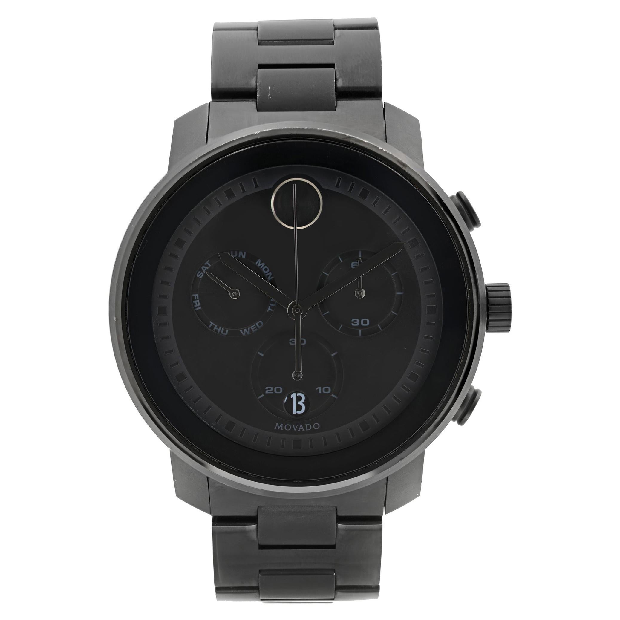 Movado Bold Chronograph Ion-Plated Steel Black Dial Quartz Mens Watch ...