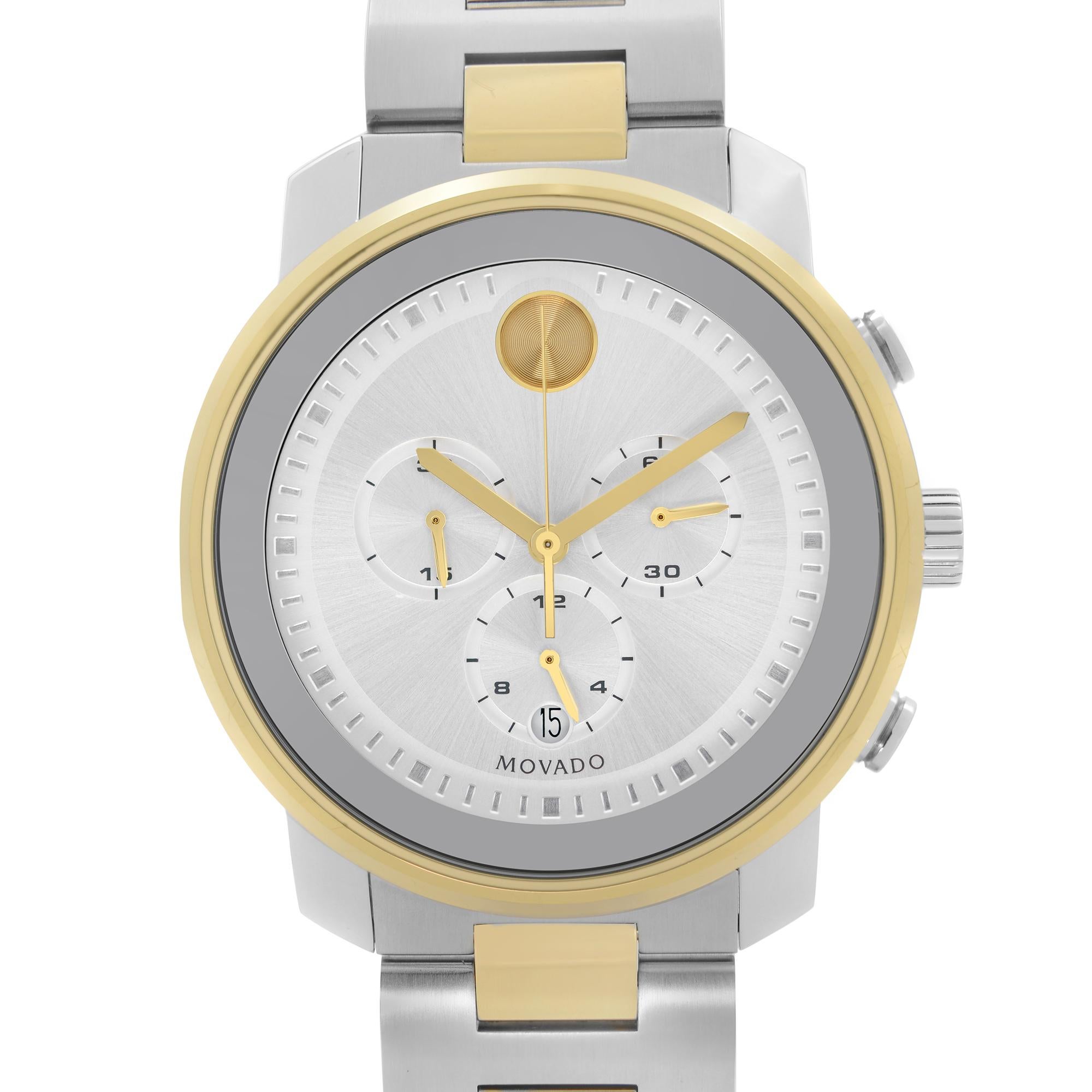 Movado Bold Chronograph Two-Tone Steel Silver Dial Quartz Mens Watch ...