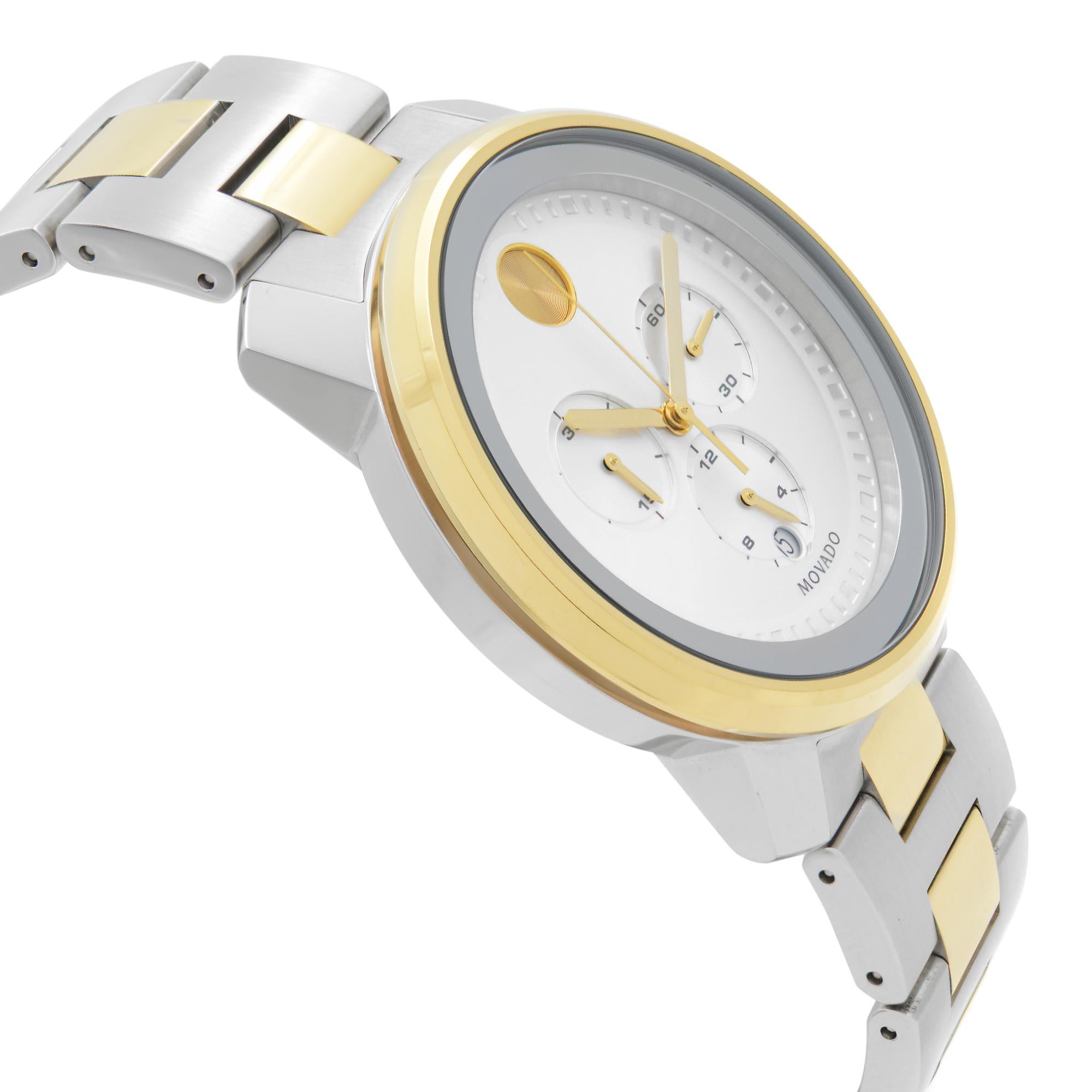 Movado Bold Chronograph Two-Tone Steel Silver Dial Quartz Mens Watch ...