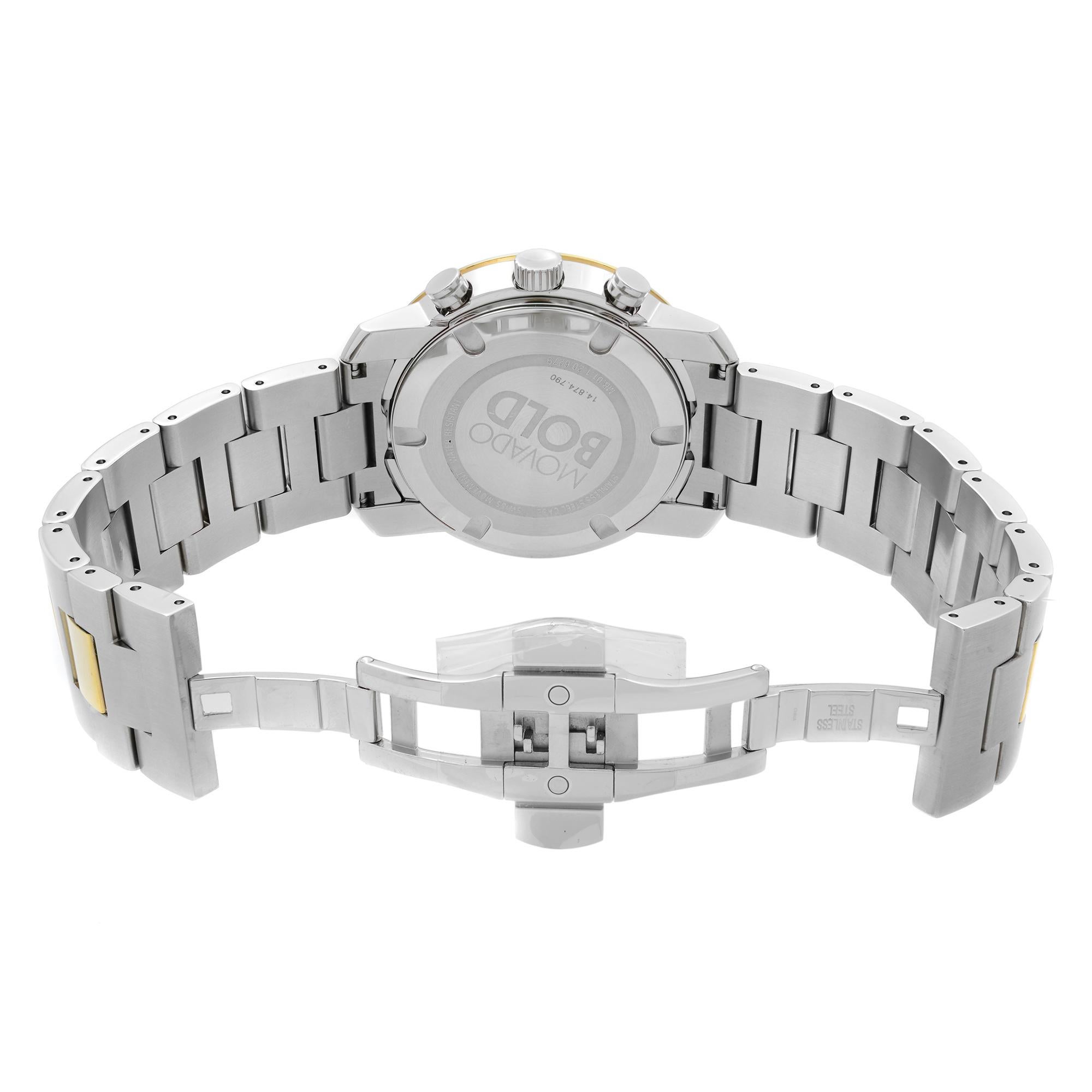 Movado Bold Chronograph Two-Tone Steel Silver Dial Quartz Mens Watch ...