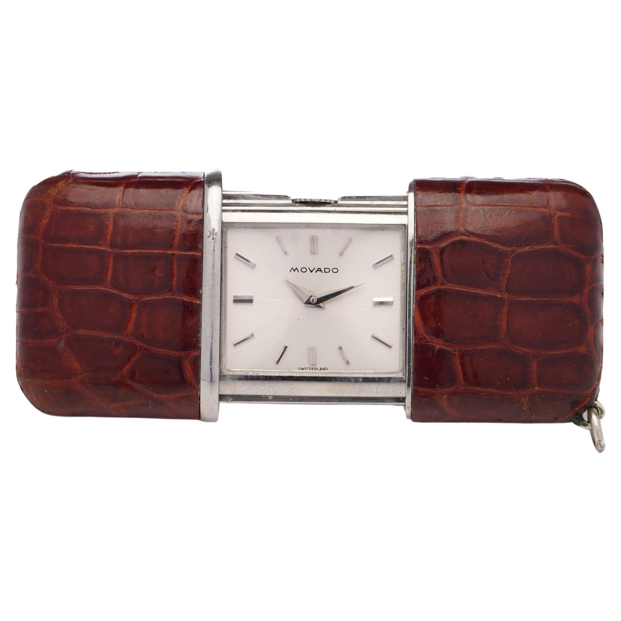 Movado Ermeto rectangular travel pocket watch with sliding doors, Circa ...