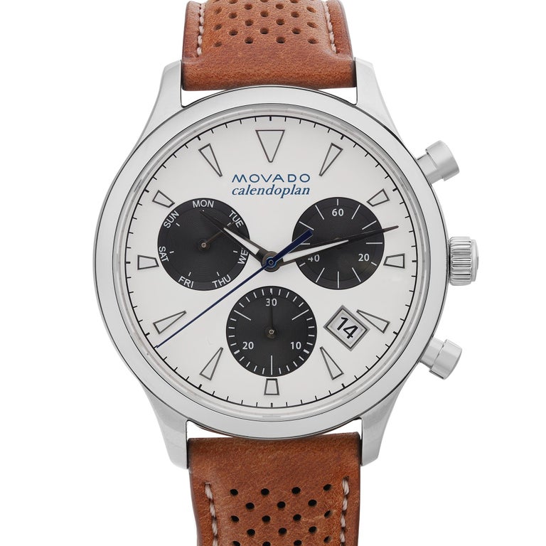 Movado Heritage Steel Chronograph White Dial Quartz Mens Watch 3650008 ...