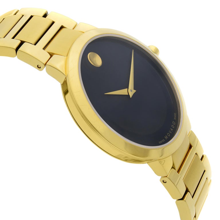 Movado Modern Classic Yellow Gold Tone Black Dial Quartz Men's Watch ...