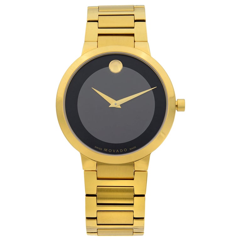 Movado Modern Classic Yellow Gold Tone Black Dial Quartz Men's Watch ...
