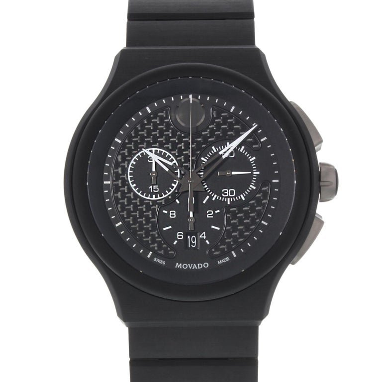 Movado Parlee Chronograph Carbon Fibre Dial Titanium Peep Quartz Watch ...