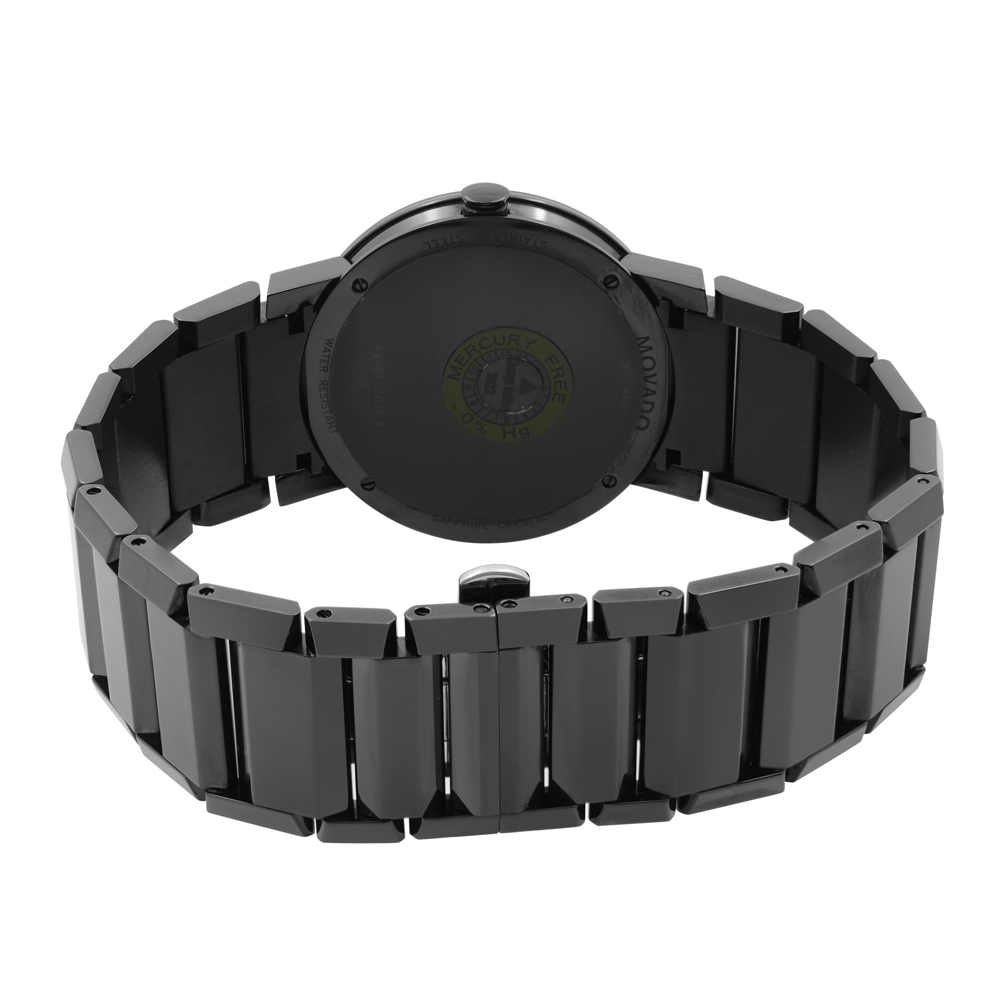 Movado Sapphire Black PVD Steel Black Museum Dial Quartz Mens Watch ...