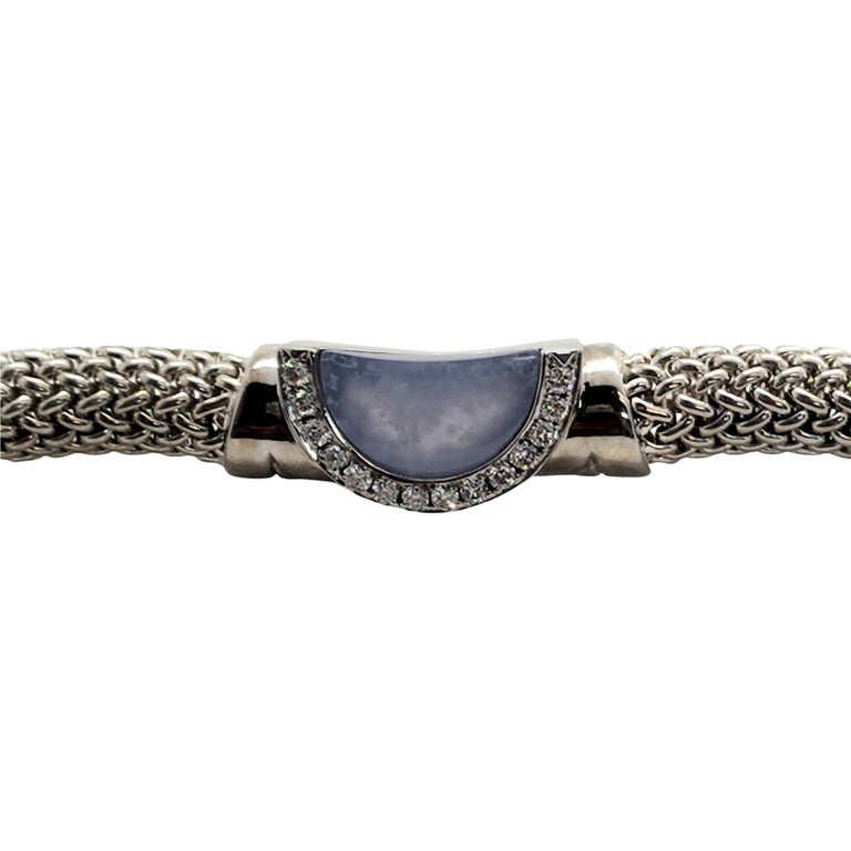 Movado Sterling Silver 18K White Gold Chalcedony Diamond Mesh Choker ...
