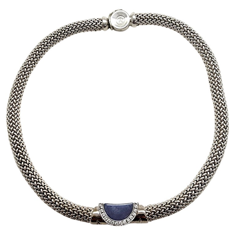 Movado Sterling Silver 18K White Gold Chalcedony Diamond Mesh Choker ...