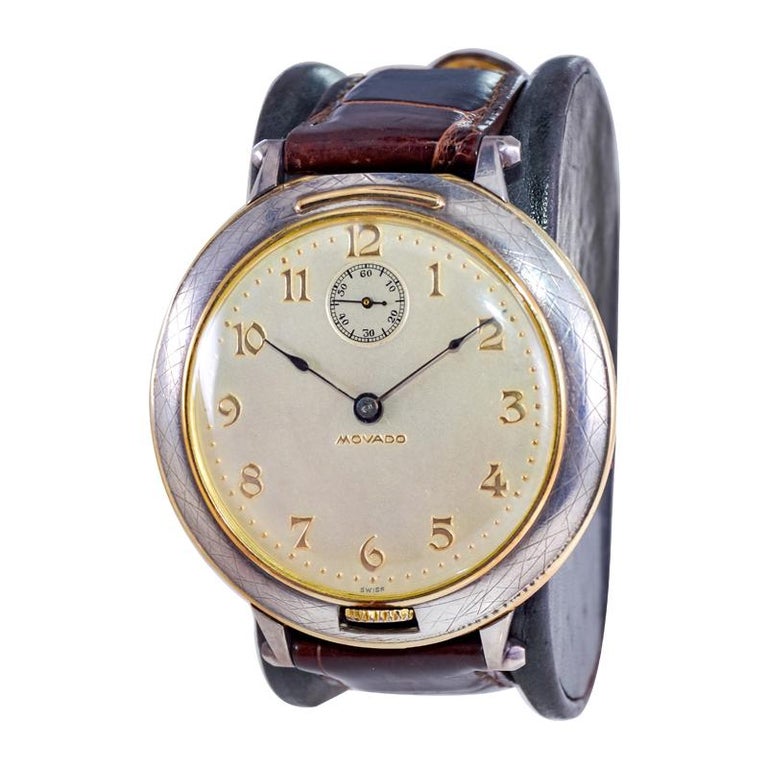Movado Yellow Gold Sterling Silver Oversized Manual Winding Watch For ...