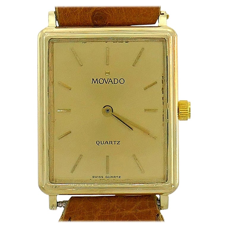 Movado Yellow Gold Wristwatch Leather Strap For Sale at 1stDibs
