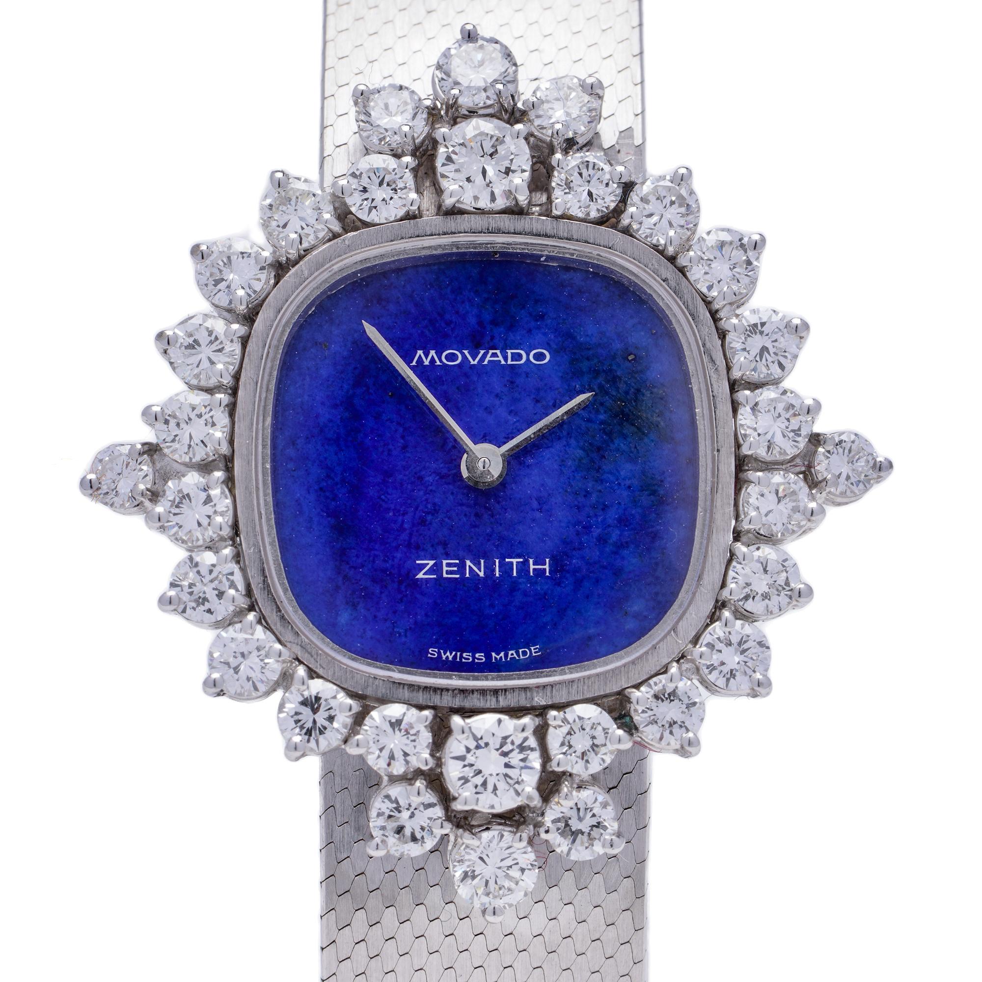 Movado Zenith 18 Karat White Gold Ladies Wristwatch with Lapis Lazuli ...