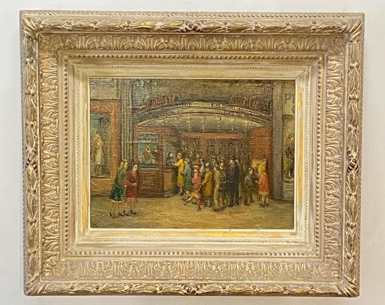 Movie Theater Street Scene Painting by Helen L. Roberts, 20th Century ...