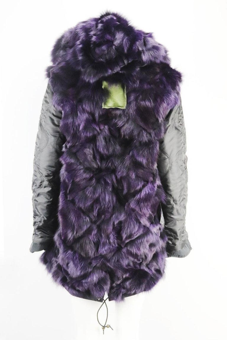 Mr And Mrs Italy Fox Fur Lined Cotton Canvas Parka Coat Medium For Sale ...