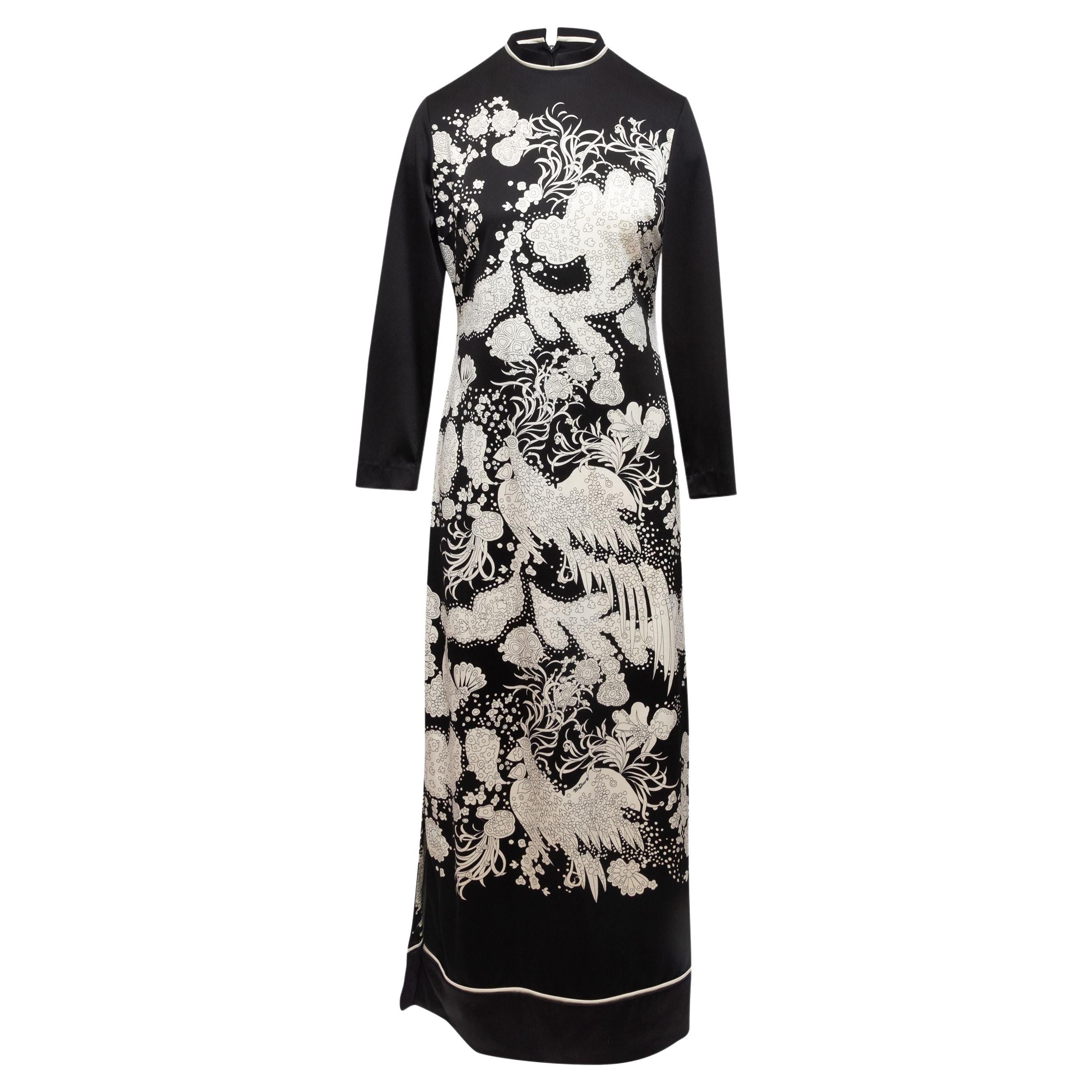 Mr. Dino Vintage 1960's Signed Border Print Long Maxi Dress at 1stDibs