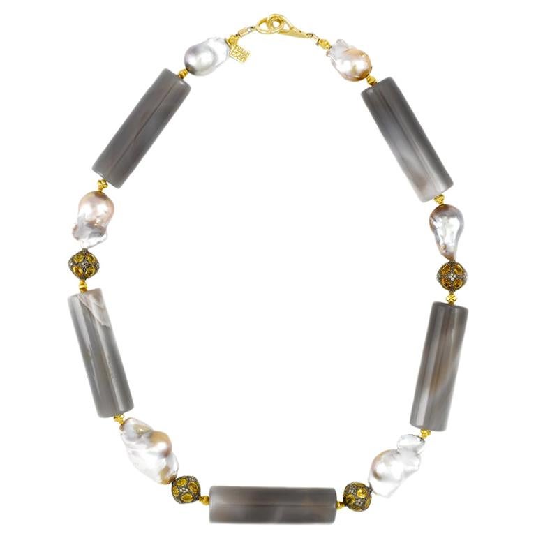 Susan Lister Locke 19" Baroque Pearls and Lapis Lazuli beads, Diamond ...
