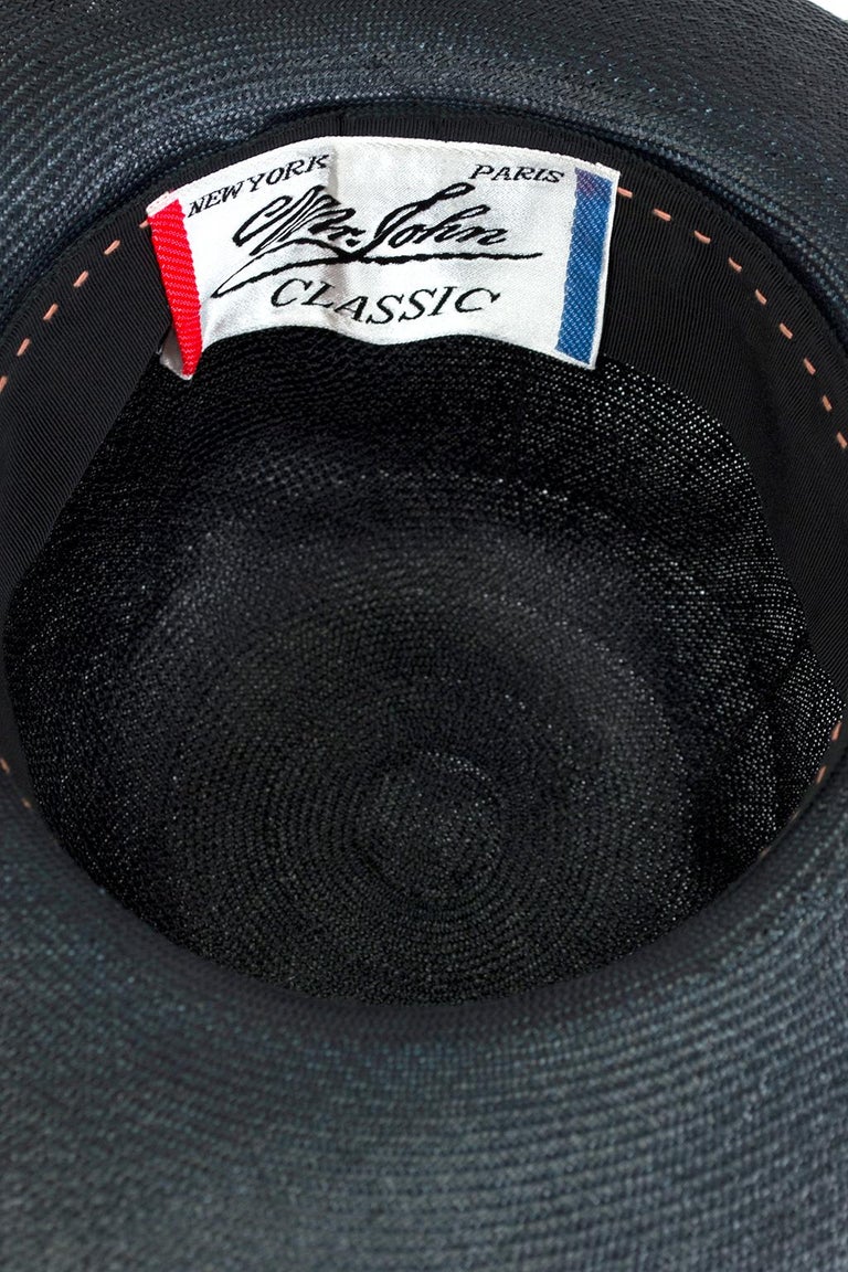 Mr John Black Transitional Straw Cartwheel Sun Hat w Plaid Scarf Band ...