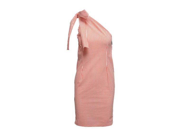 MSGM Red and White Seersucker One-Shoulder Dress For Sale at 1stDibs