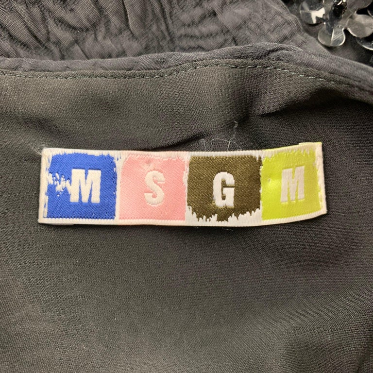 MSGM Size 6 Black Jacquard Embellished Viscose Blend Shift Dress For Sale at 1stDibs