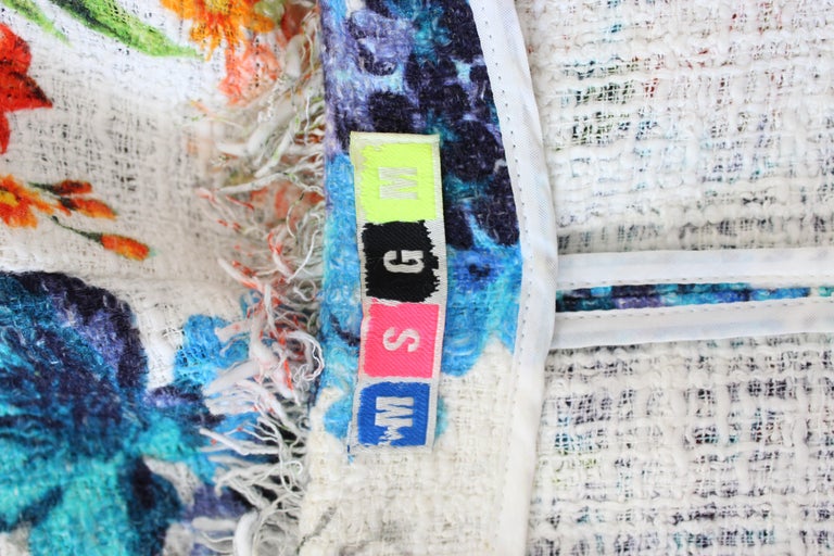 MSGM White Blue Cotton Floral Jacket For Sale at 1stDibs