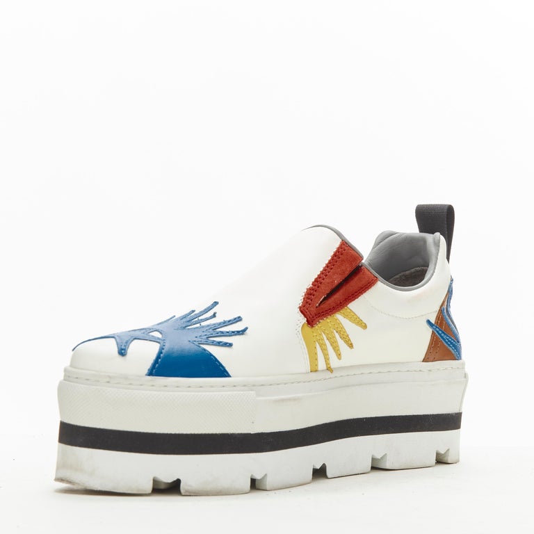 MSGM white leather starburst patchwork point toe platform sneaker EU36 ...