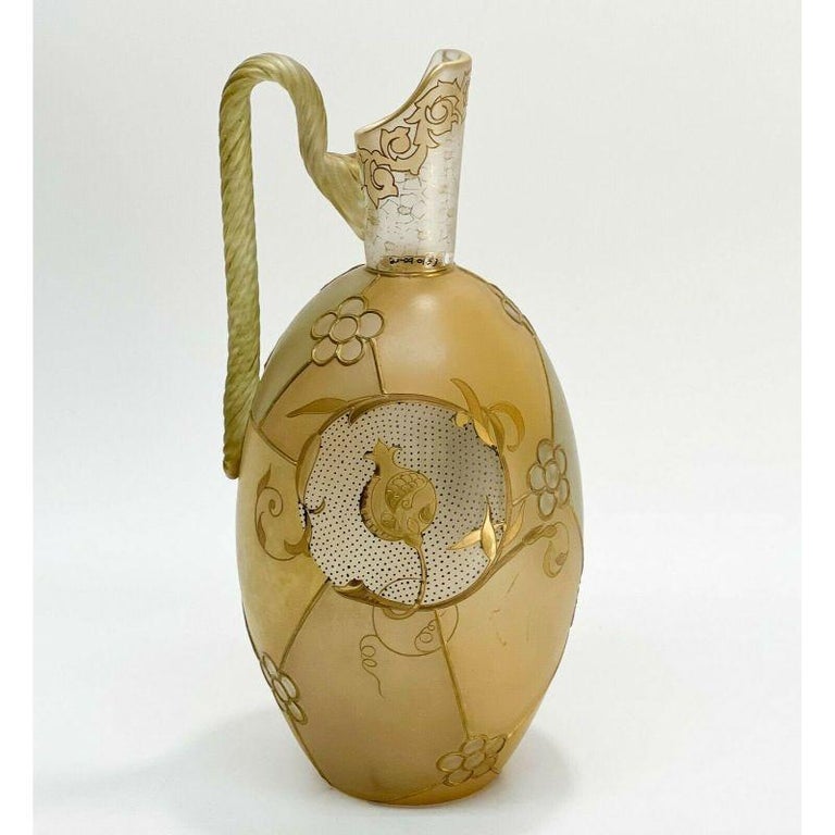 Mt Washington Royal Flemish Armorial Frosted Glass Ewer, circa 1900 For ...