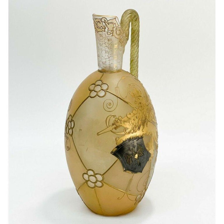 Mt Washington Royal Flemish Armorial Frosted Glass Ewer, circa 1900 For ...