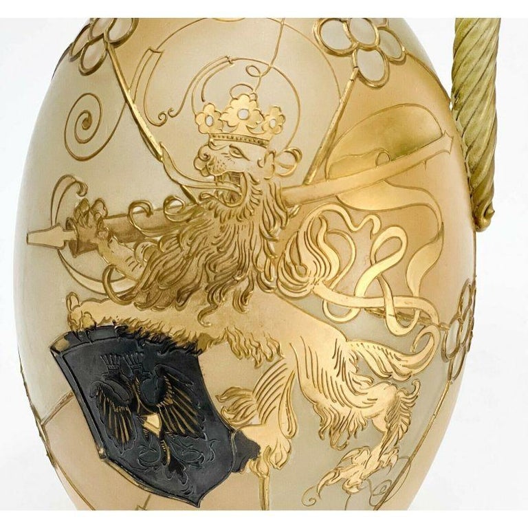 Mt Washington Royal Flemish Armorial Frosted Glass Ewer, circa 1900 For ...