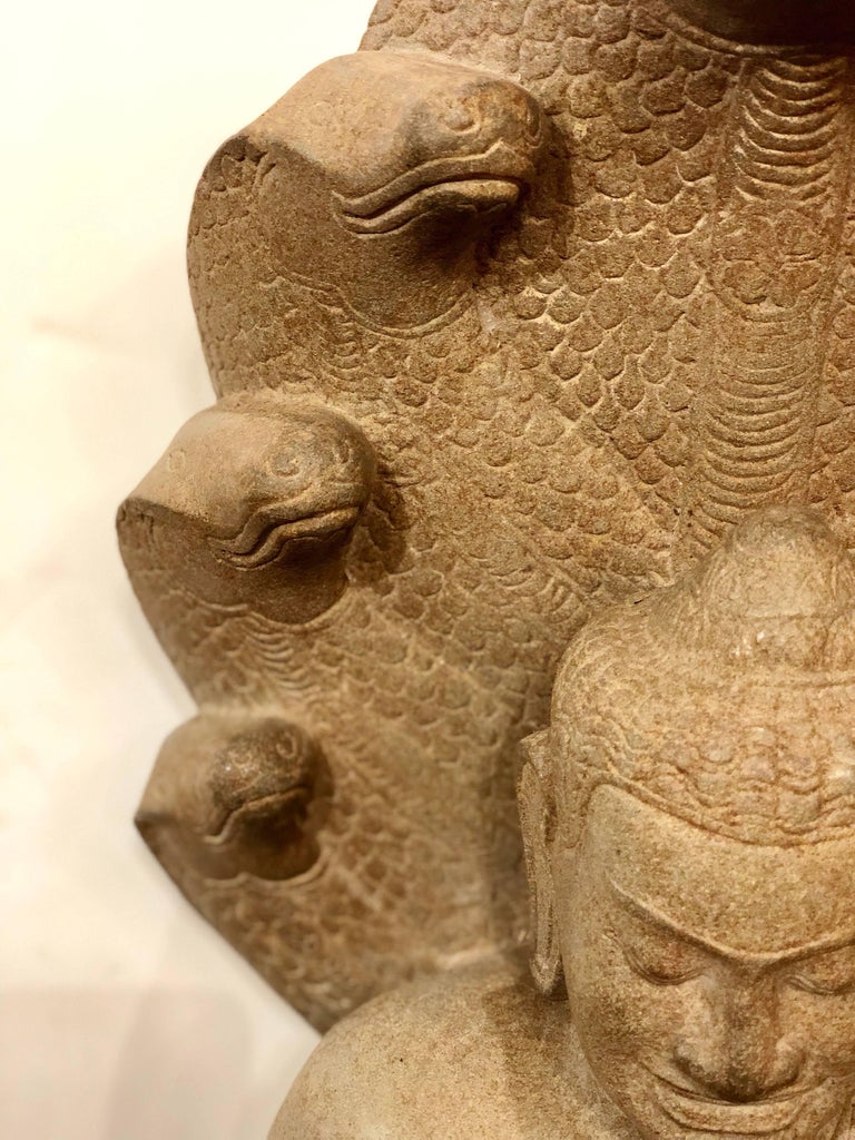 Mucalinda Buddha Snake Sandstone Cambodia at 1stDibs