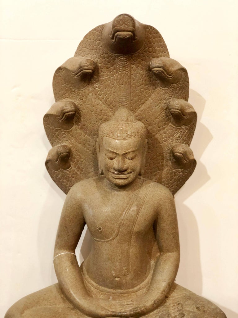 Mucalinda Buddha Snake Sandstone Cambodia at 1stDibs