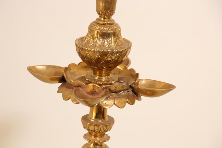 Mughal Raj Hindu Indian Brass Temple Oil Lamp For Sale at 1stDibs