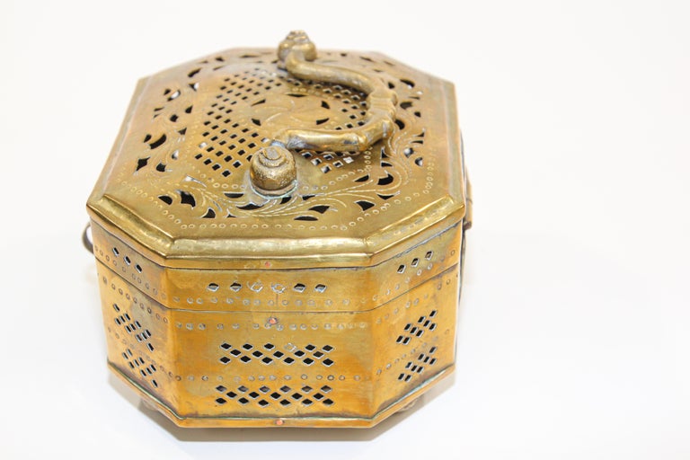 Mughal Indian Polished Brass Pierced Incense Box For Sale at 1stDibs