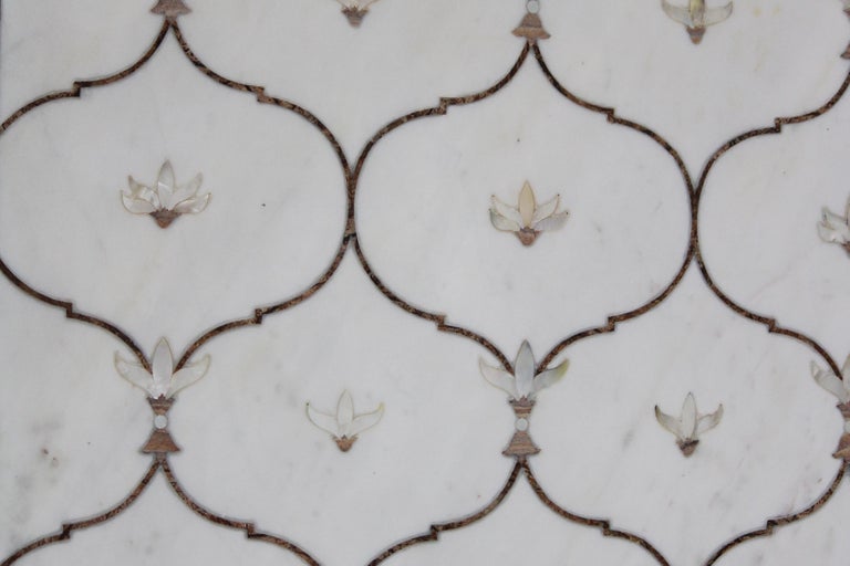 Mughal Lotus Inlaid White Marble Dining Table 'Top Only' by Stephanie ...