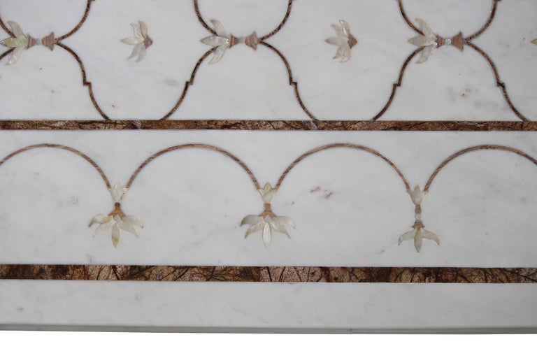 Mughal Lotus Inlaid White Marble Dining Table 'Top Only' by Stephanie ...