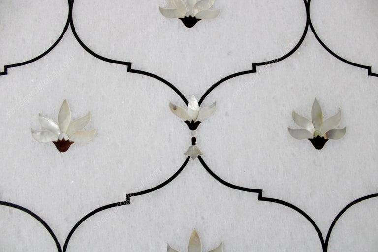 Mughal Lotus Inlay in White Marble Dining Table 'Top Only' by Stephanie ...