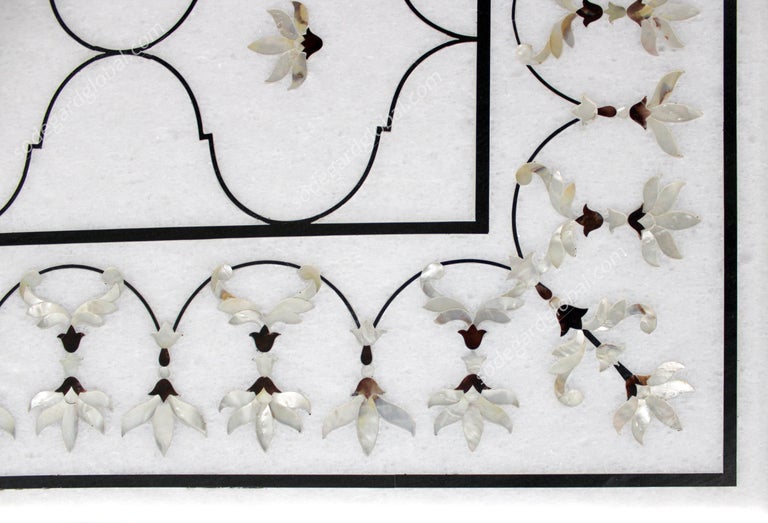 Mughal Lotus Inlay in White Marble Dining Table 'Top Only' by Stephanie ...