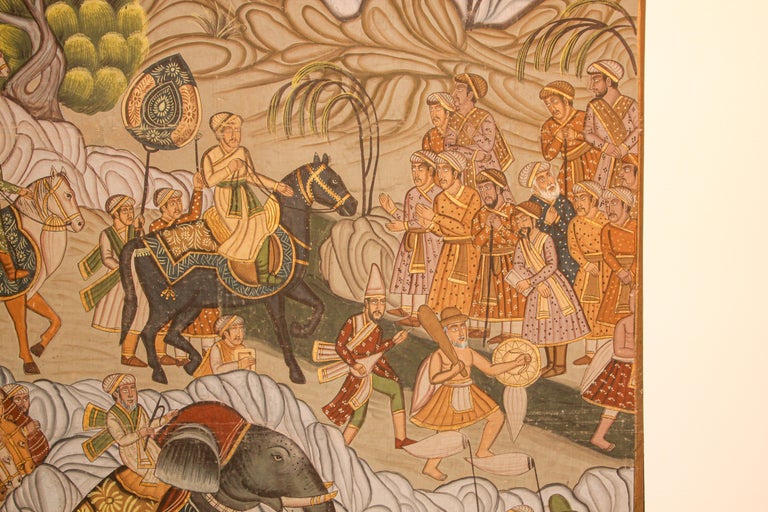 Mughal Silk Painting of a Maharaja Royal Procession For Sale at 1stDibs