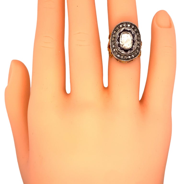 Mughal Reproduction Indian Rose Cut Diamond Cocktail Ring in 18 Karat Gold For Sale at 1stDibs